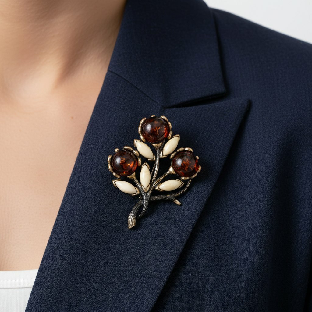 Брошь, янтарь
