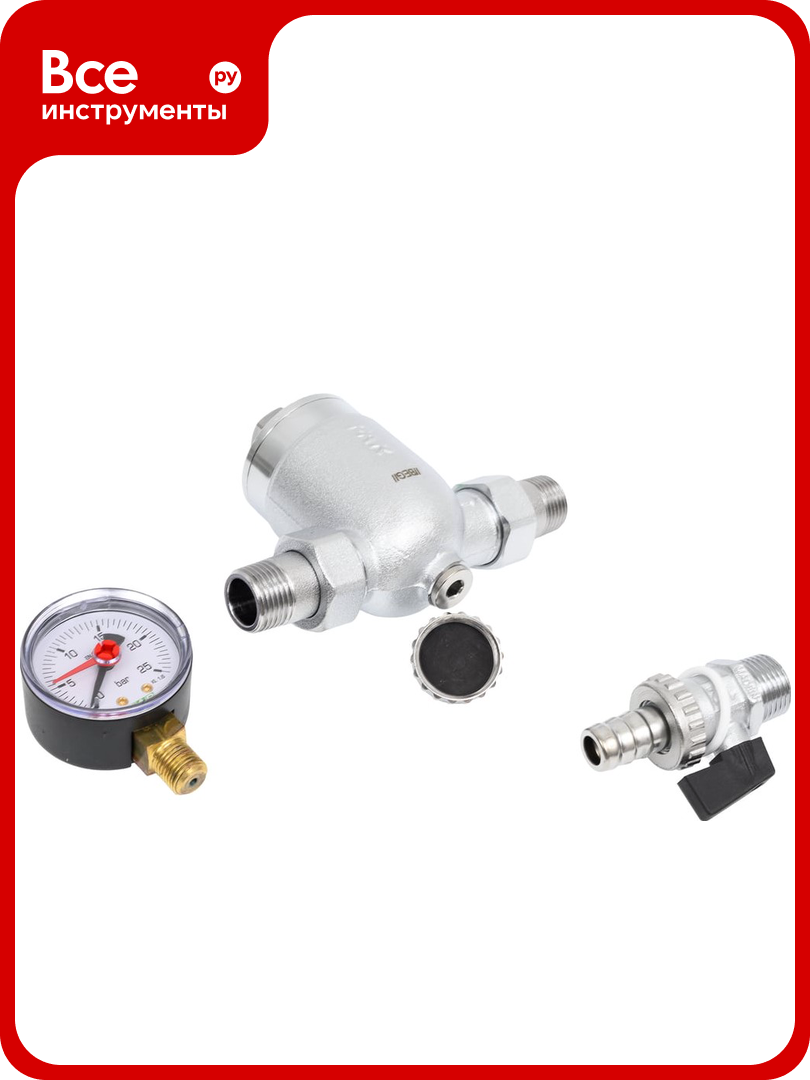 Фильтр FAR 1/2" НР-НР с манометром, латунный корпус хромированное покрытие, полупрофессиональный тип, надежная защита