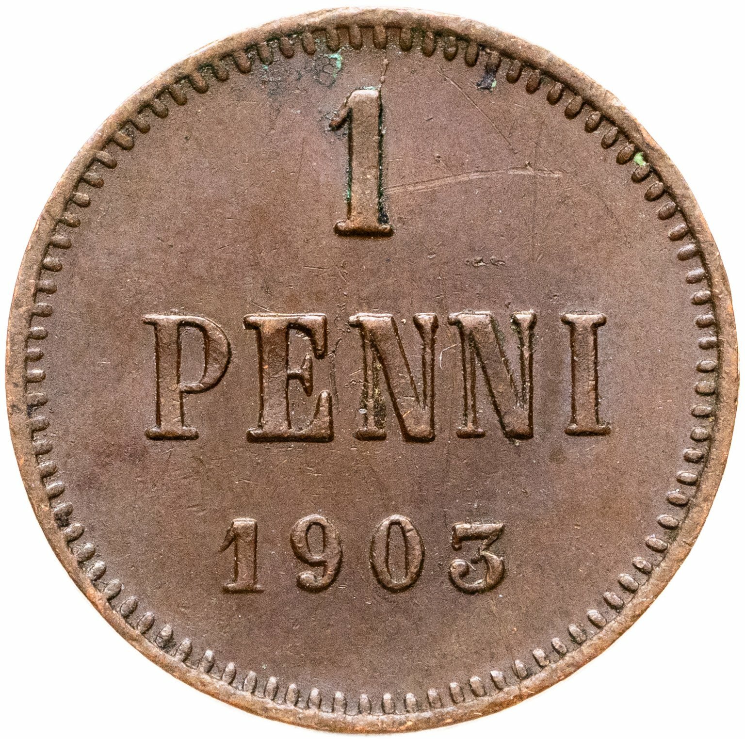 1 пенни penni 1903 Российская Финляндия, Медь, в сохранности AU