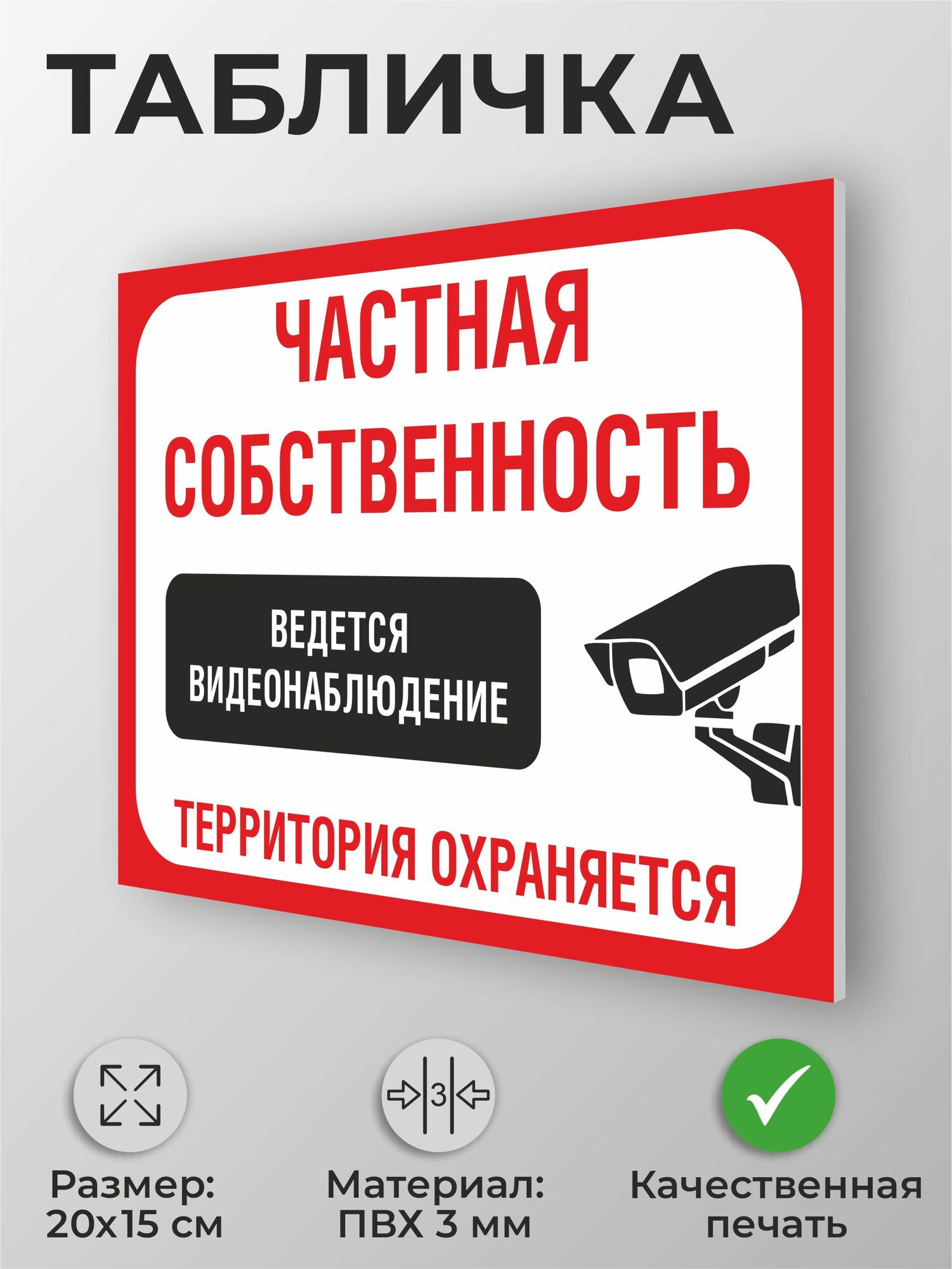 Табличка "Частная собственность ведется видеонаблюдение территория охраняется" А5 (20х15см)