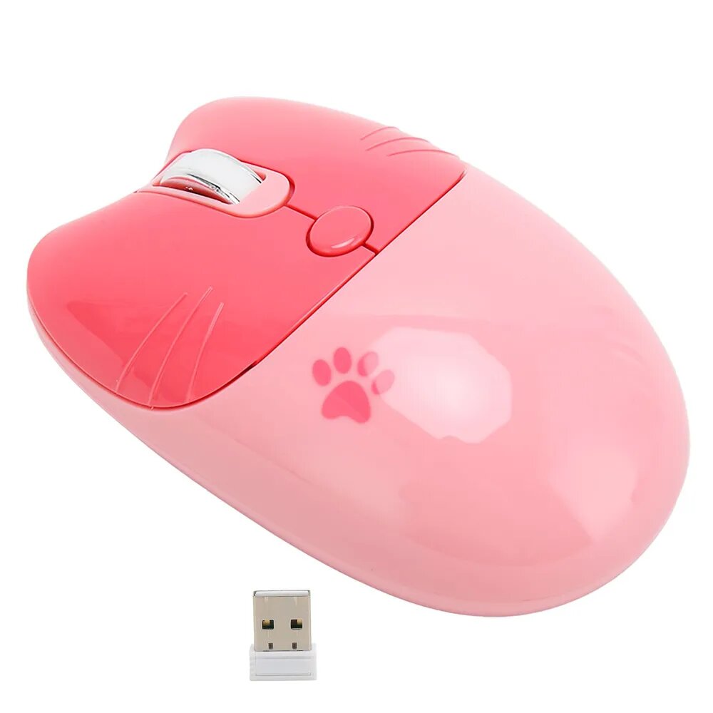 Игровая розовая беспроводная мышь с кошачьей лапкой, USB адаптер в комплекте