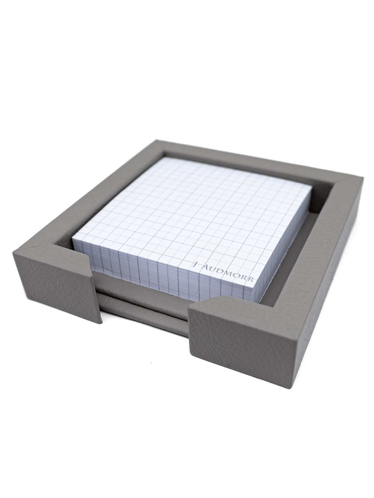 Кожаный лоток для бумажек и стикеров на рабочий стол с деревянной основой Ansty Fume by J. Audmorr, серый