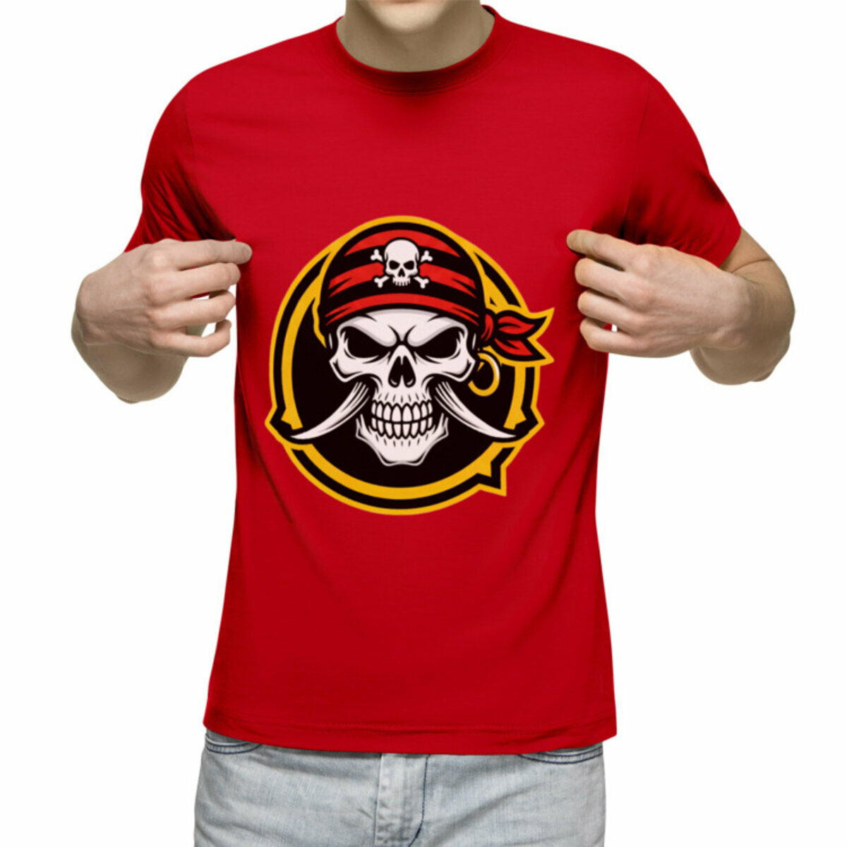 Мужская футболка «Pirate Skull дерзкий пиратский череп» (красный, M)