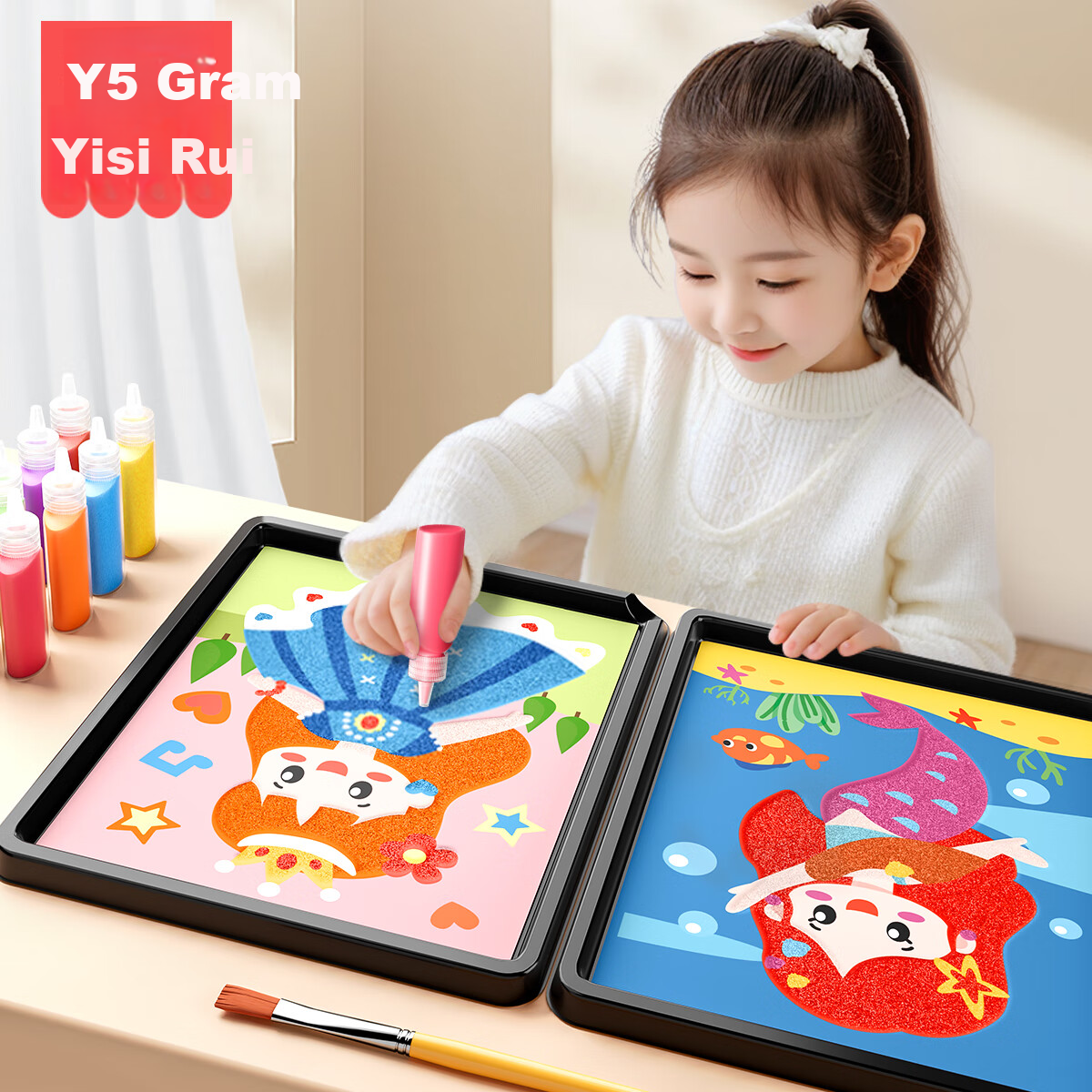 Детский песочный рисунок DIY для детей 3-6 лет с 12 цветами и 30 карточками Цвет：12 цветов, 30 карточек