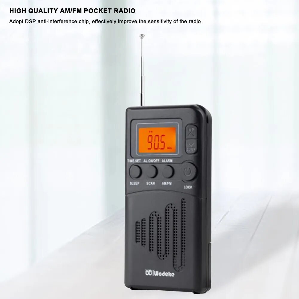 MP3-плеер портативное мини-радио AM/FM с ЖК-дисплеем и встроенным стереодинамиком для прогулок, кемпинга и путешествий, черный — фото 1