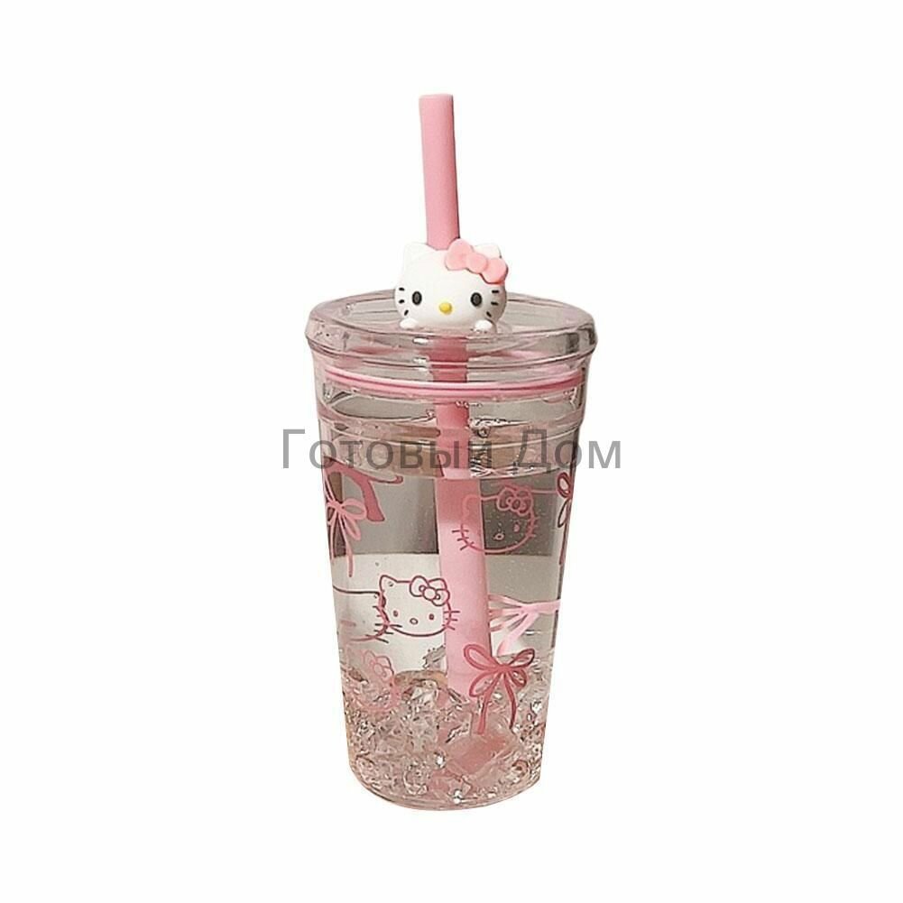 1 шт. розовый пластиковый стаканчик-соломинка Hello Kitty, 3D наклейки, подарок для друзей