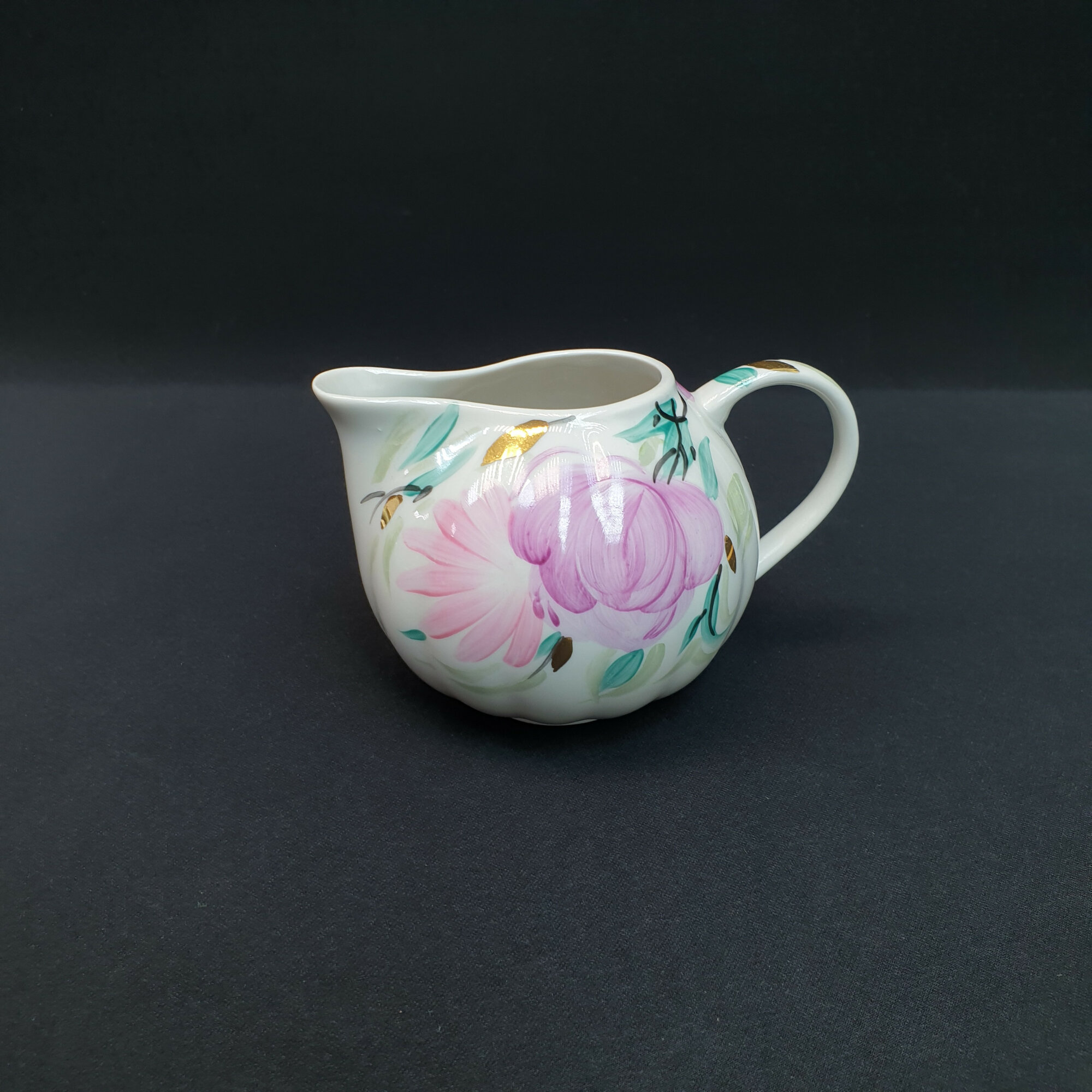 Винтажный молочник Дулево, фарфор золочение роспись 400 мл, Россия