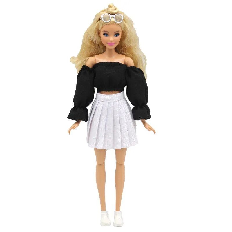 Черный топ белая юбка для куклы Барби комплект одежды