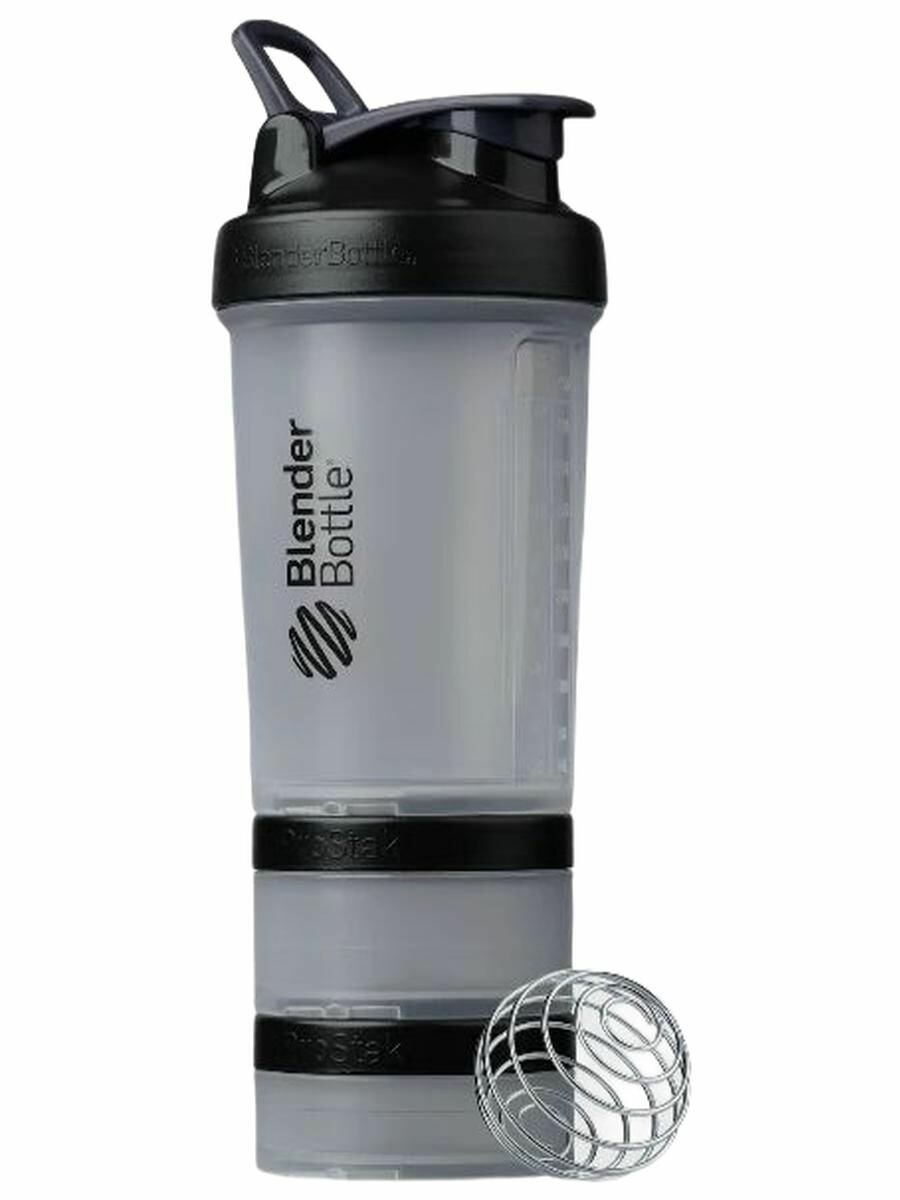 BlenderBottle, Шейкер спортивный + контейнер и таблетница, ProStak, цвет Clear Black (прозрачный/черный), 651 мл (22 унции)