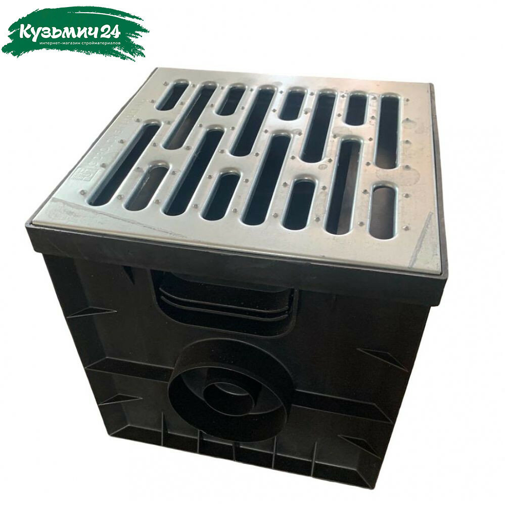 Дождеприемник Gidrolica Point ДП 30-30, 230, 300х300х300 мм, пластик, класс нагрузки А15, комплект с оцинкованной решеткой