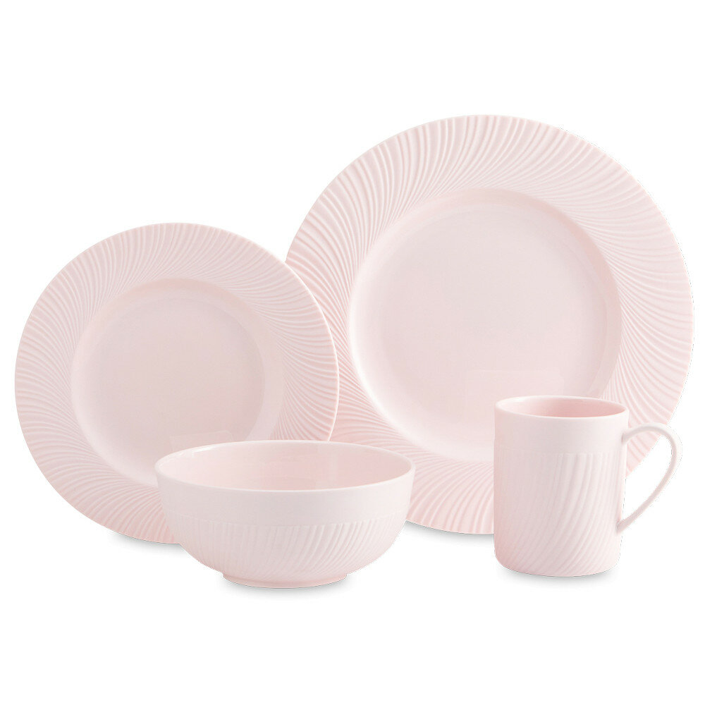 Сервиз чайно-столовый на 1 персону, 4 предмета, фарфор, розовый DDT-4206 Рассвет
