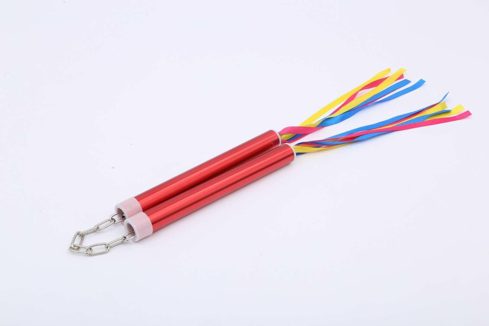 Оптовая продажа нунчаков из алюминиевого сплава с лентами, нунчаки из алюминиевого сплава для детских тренировок, нунчаки для выступлений.