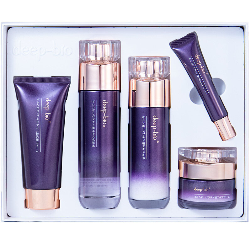 Deep-Bio Увлажняющий и Омолаживающий Набор: Увлажняющее очищающее средство, эссенция, лосьон, крем для глаз, крем для лица для женщин с проксиланом.