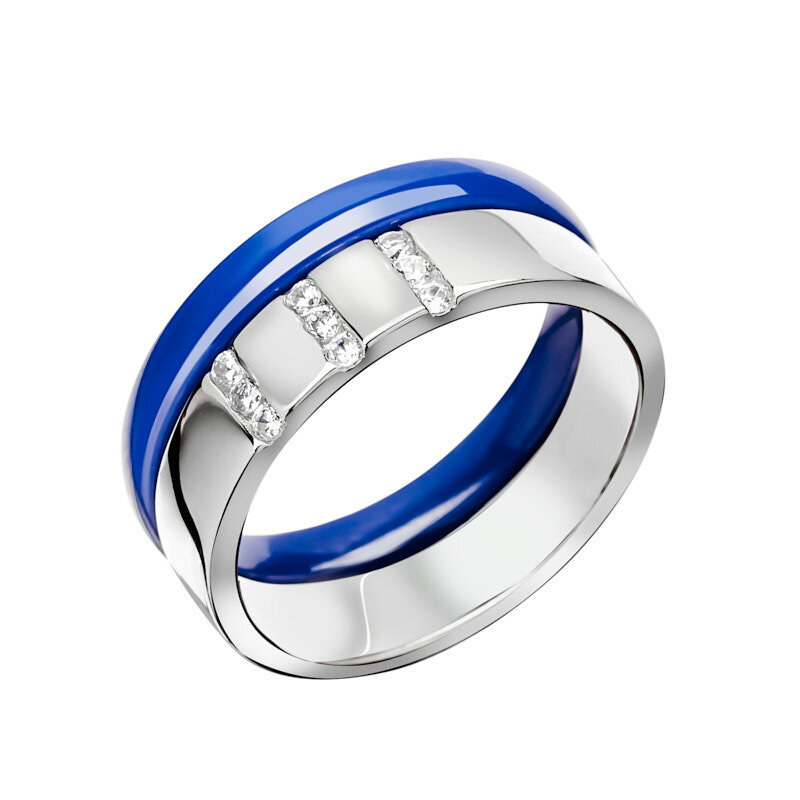 Кольцо, серебро, 925 проба, керамика, фианит