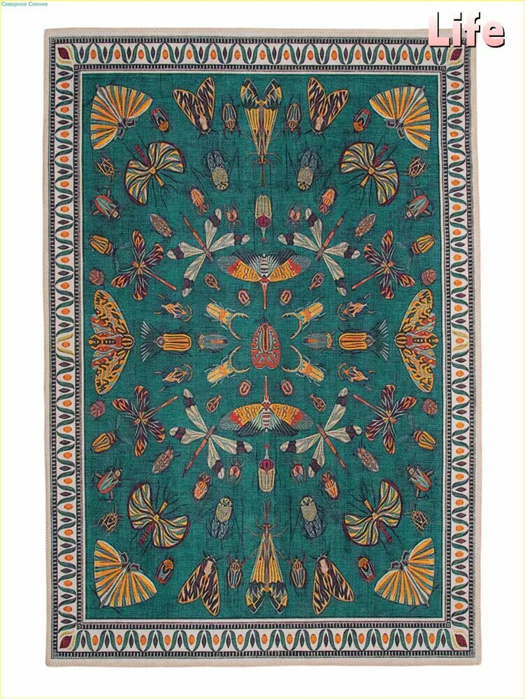 Ковер изумрудный с насекомыми 155x230 см