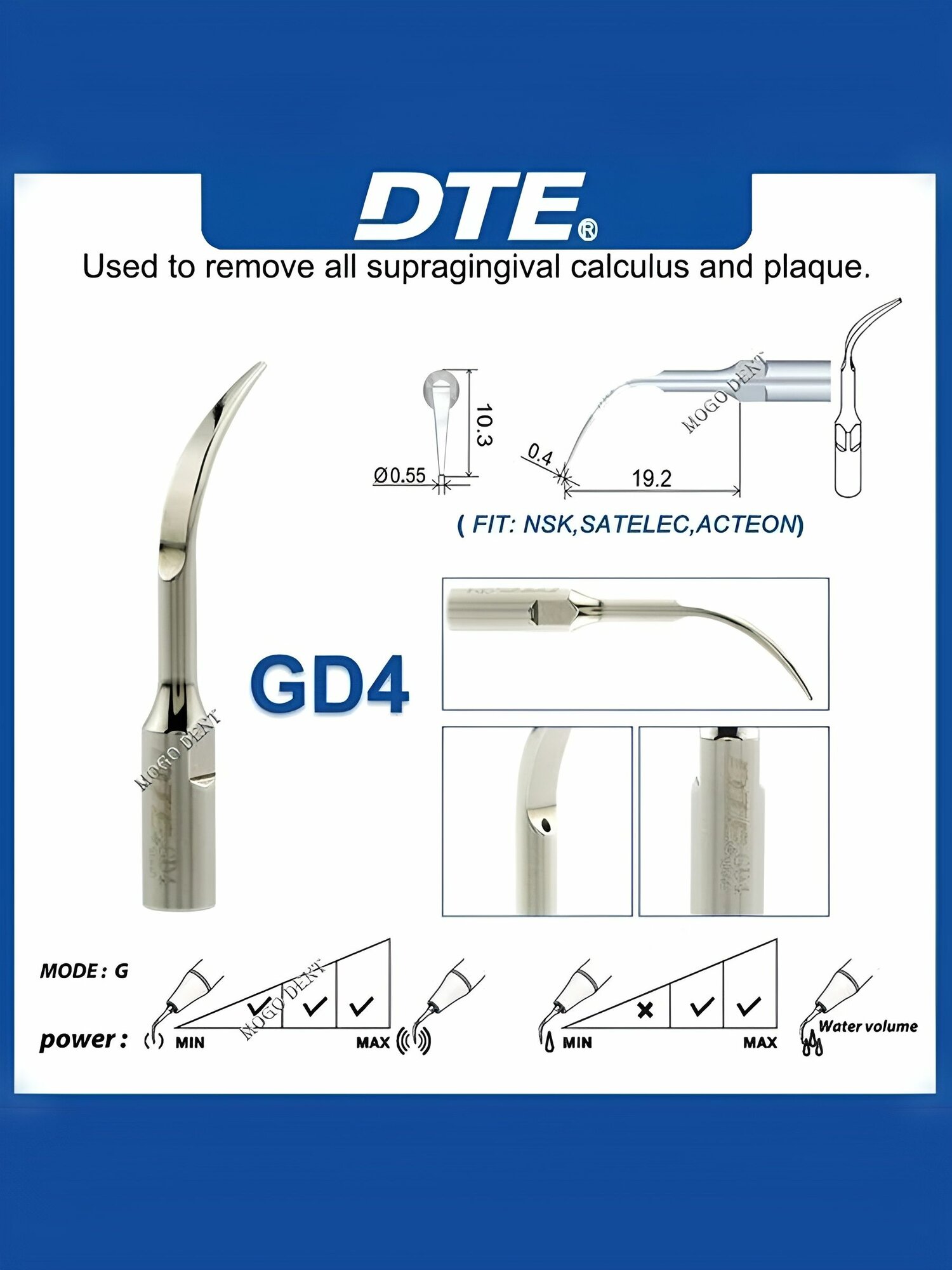 Насадка Woodpecker GD4 для скайлера, для снятия зубных отложений (подходит к DTE, Satelec, NSK)