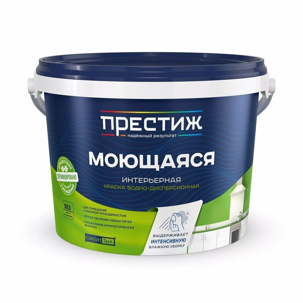 Краска водно-дисперсионная Престиж W-4 акриловая универсальная моющаяся матовая супербелая для внутренних работ 2.7 кг