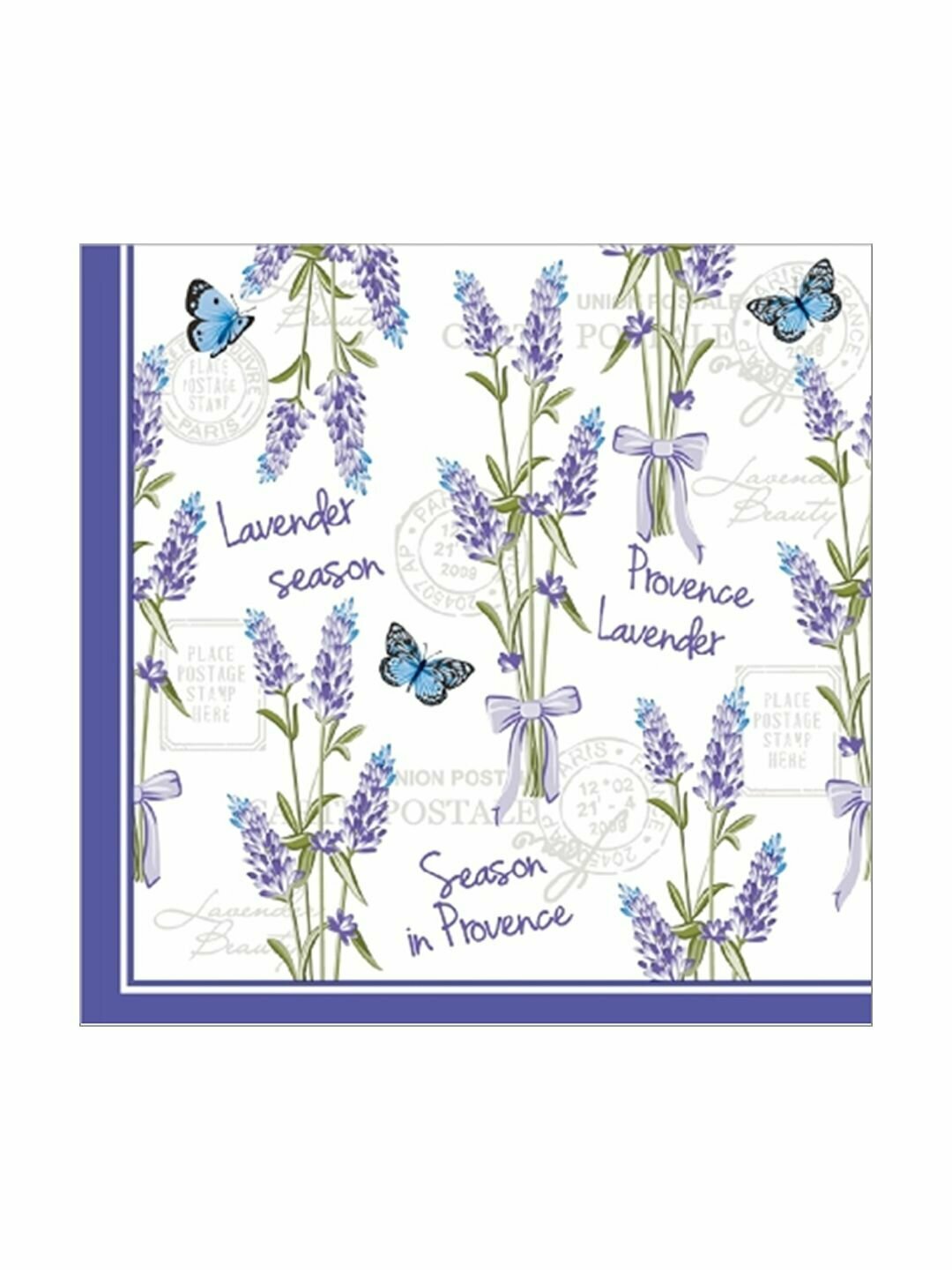 Салфетки бумажные трехслойные "Art Bouquet Home Collection" Лаванда и бабочки, 33х33 см, в пачке 20 штук