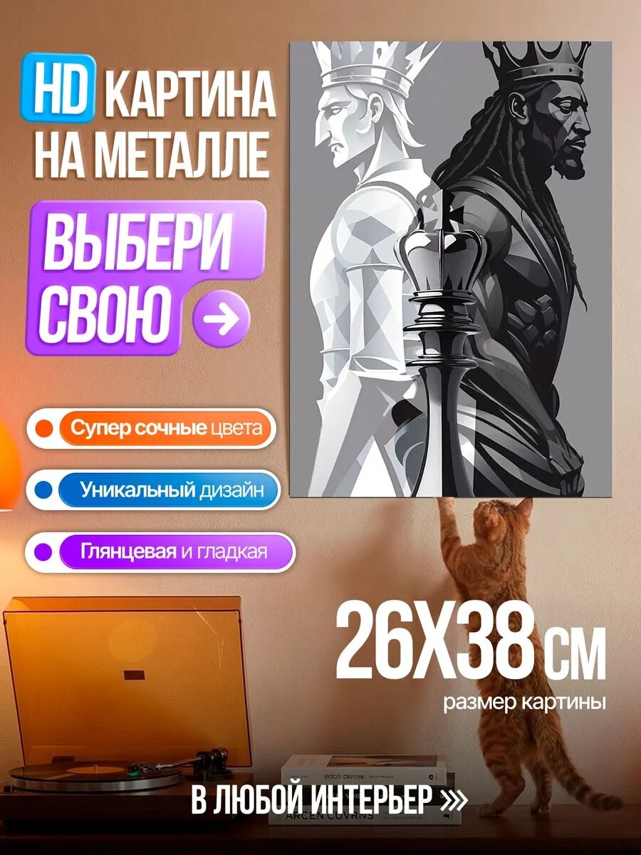 Картина на HD металле Белый и черный король