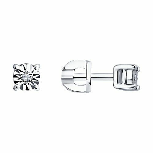 Серьги пусеты, серебро, 925 проба, родирование, бриллиант