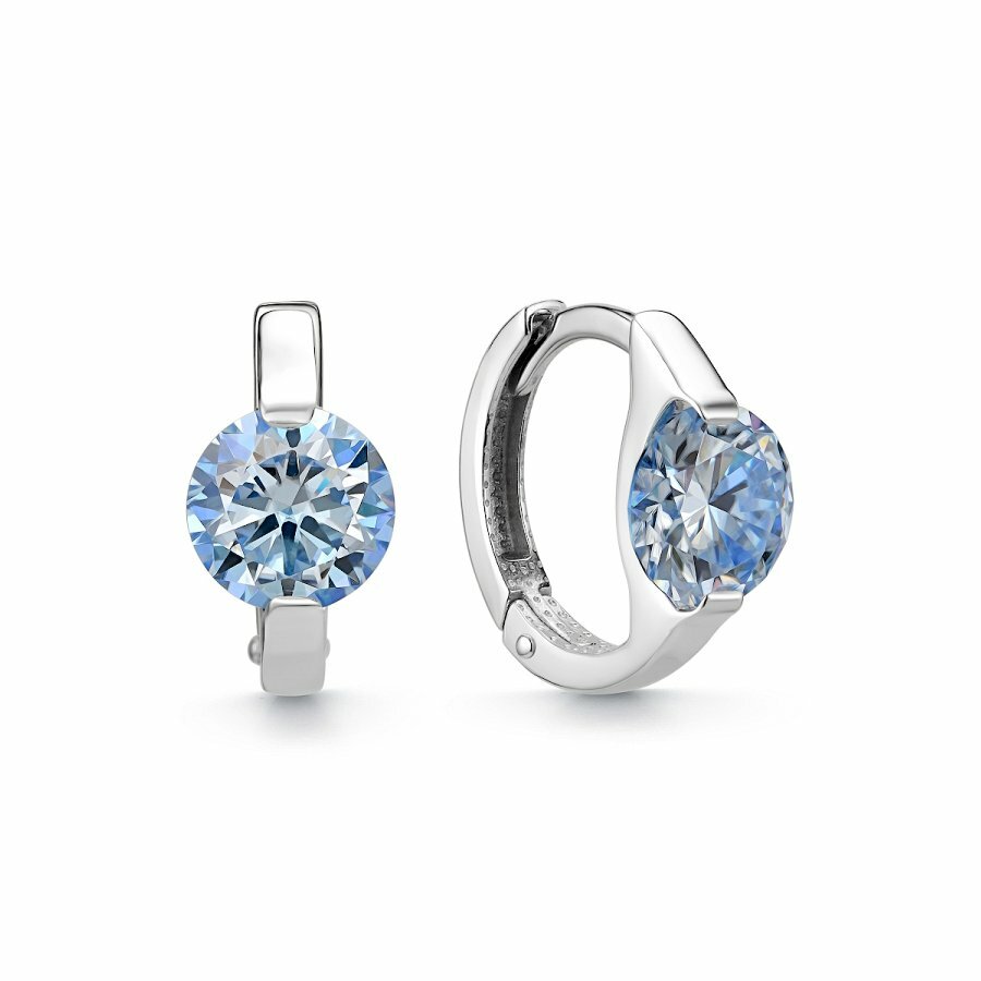 Серьги конго, серебро, 925 проба, родирование, муассанит