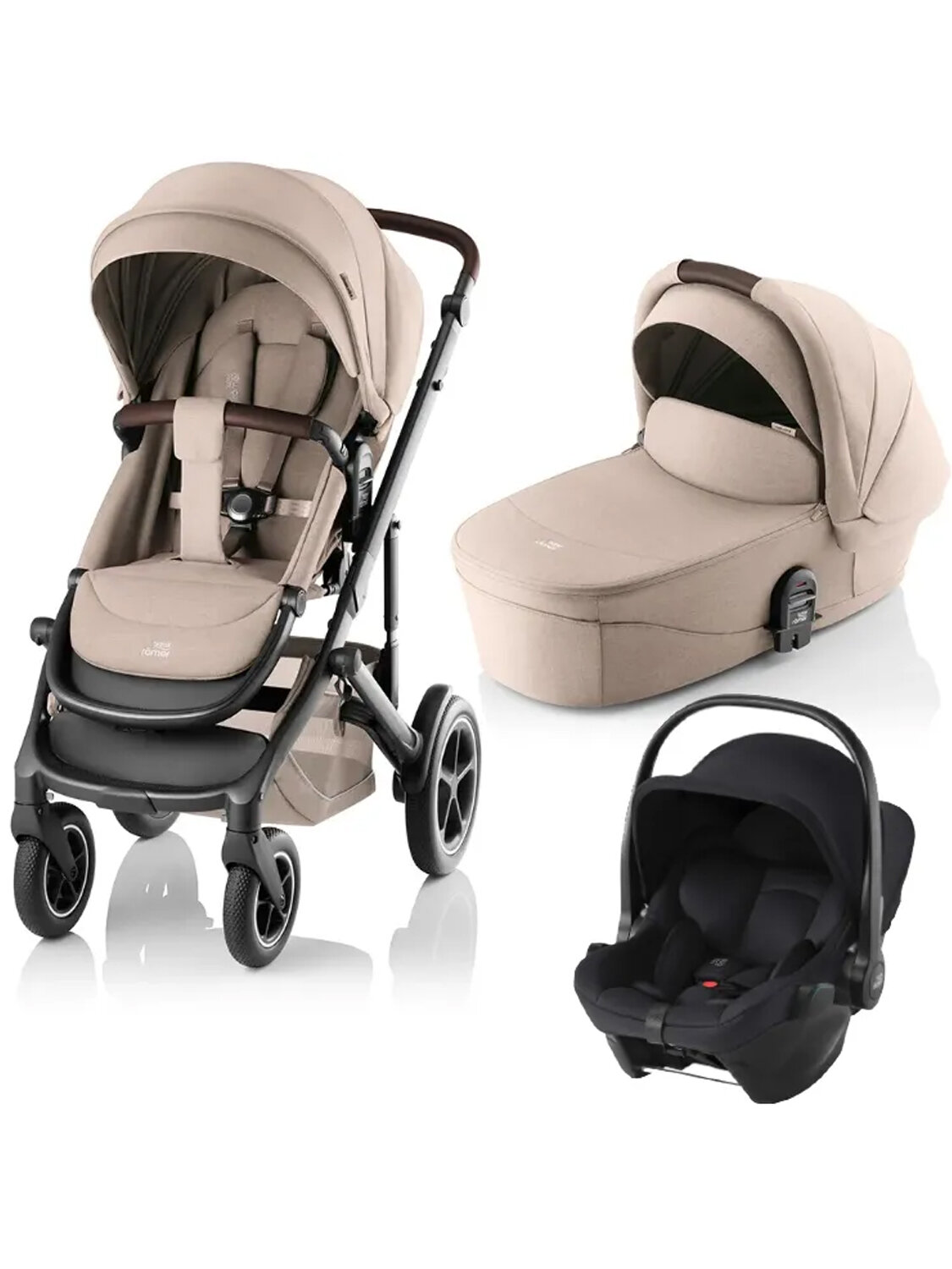 Комплект 3 в 1 Britax Roemer Smile 5Z Стиль, бежевый (Teak) + автокресло Baby-Safe Core, черный (Space black)