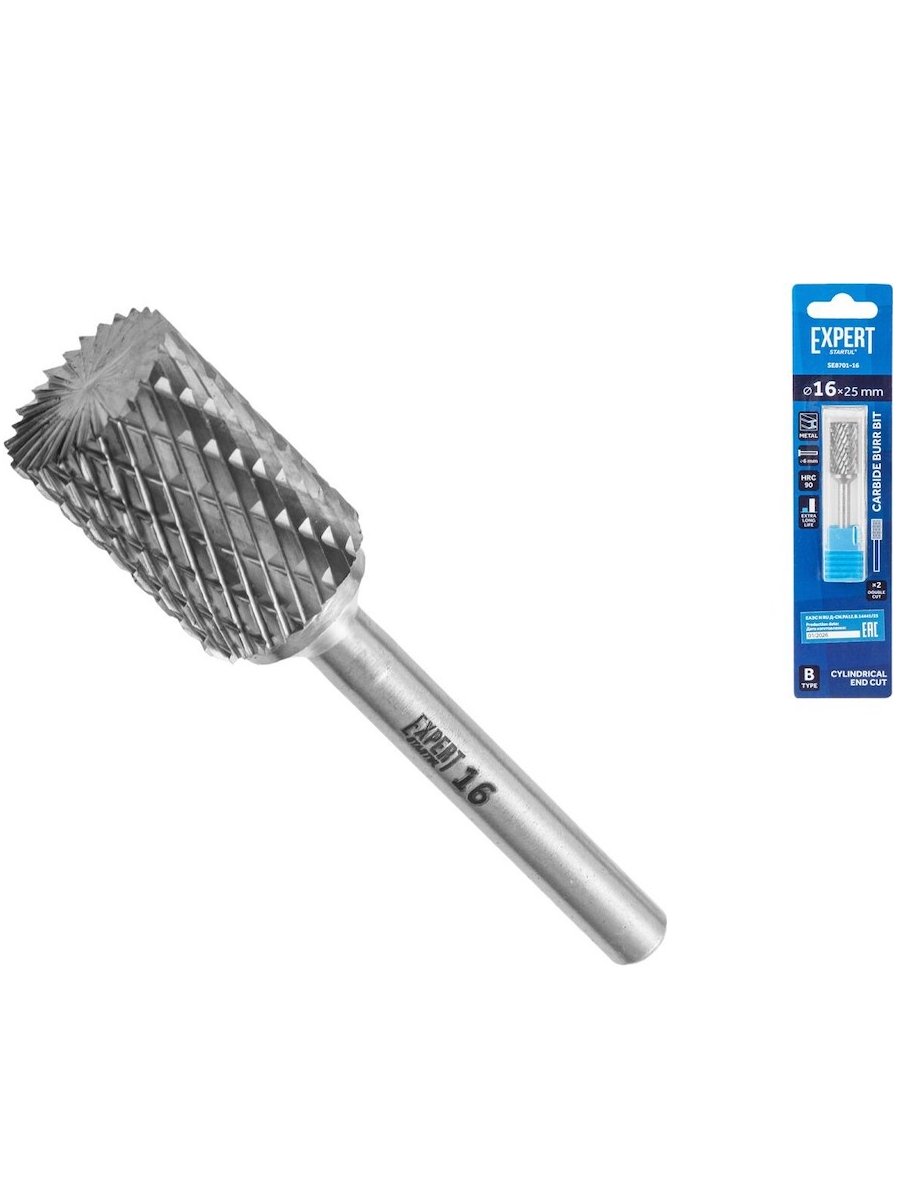 Борфреза по металлу твердосплавная цилиндрическая с торцом 16x25 мм STARTUL Expert тип B (SE8701-16)