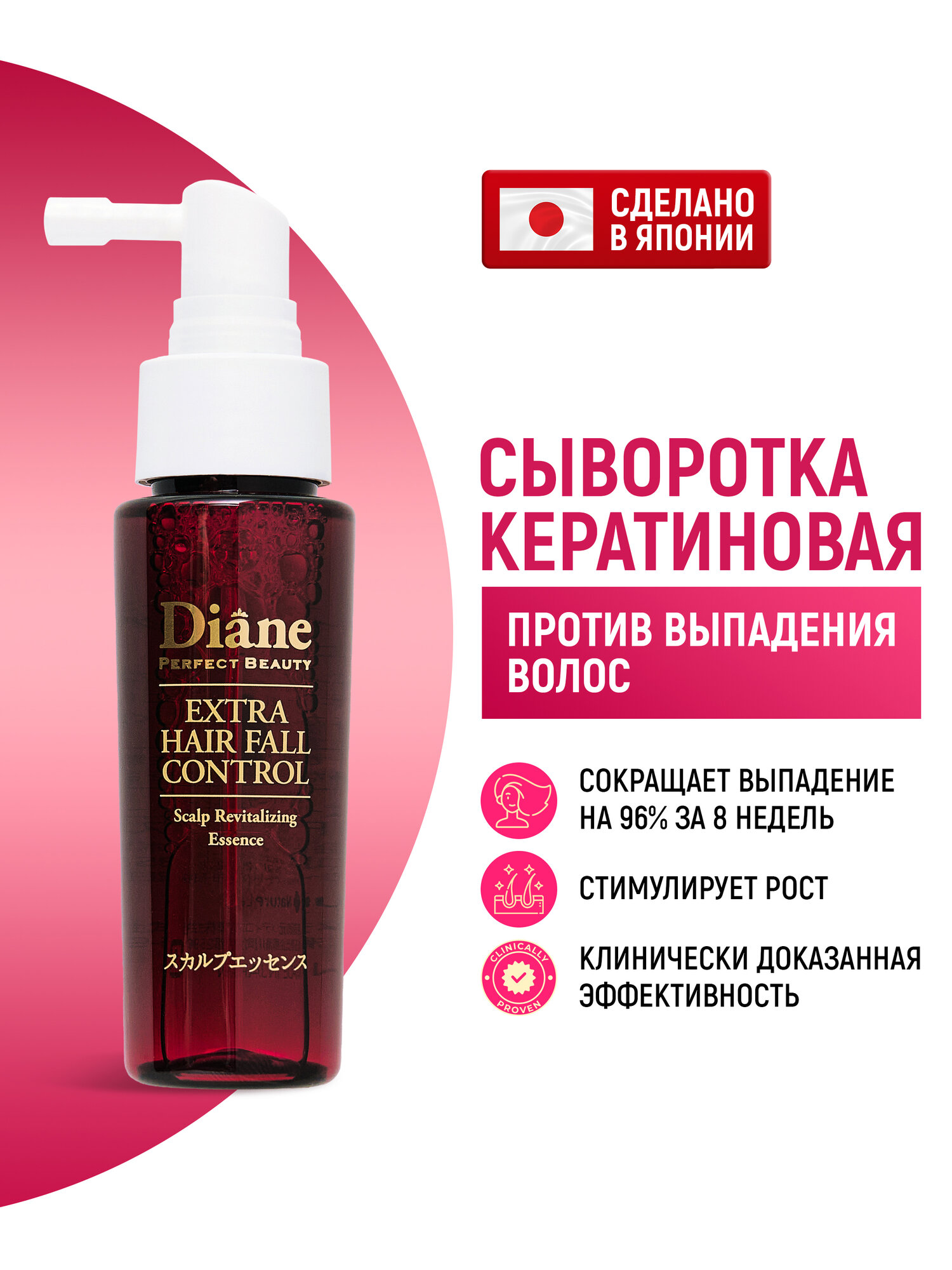 Moist Diane Сыворотка для волос несмываемая с кератином Perfect Beauty для кожи головы против выпадения, для роста и густоты волос (Япония) 50 мл