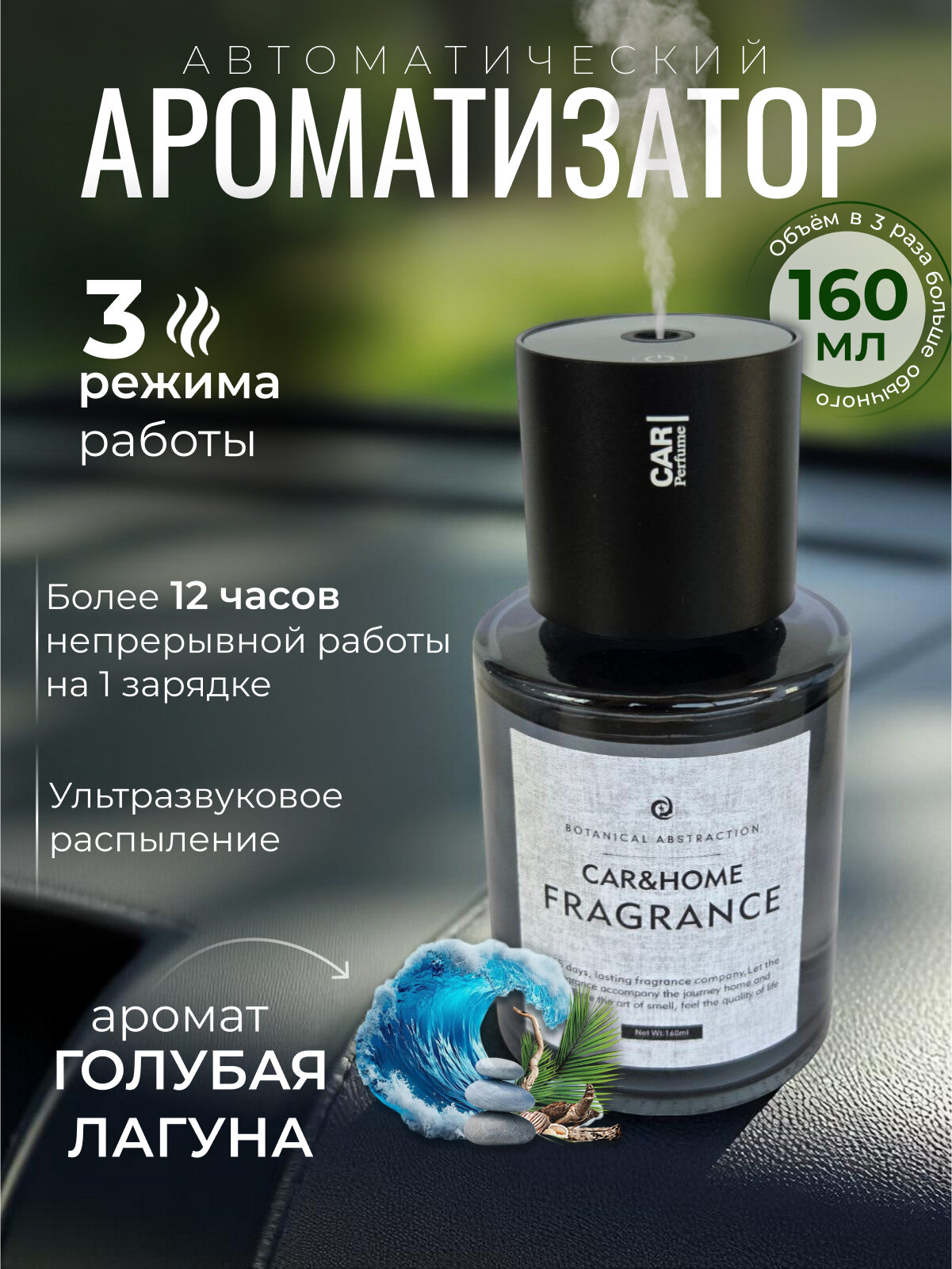 Ароматизатор в машину автоматический Лагуна/автомобильный ароматизатор лагуна/умный ароматизатор/подарок в машину