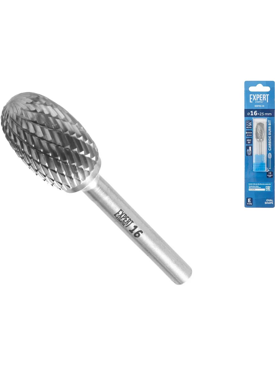 Борфреза по металлу твердосплавная овальная 16x25 мм STARTUL Expert тип E (SE8704-16)