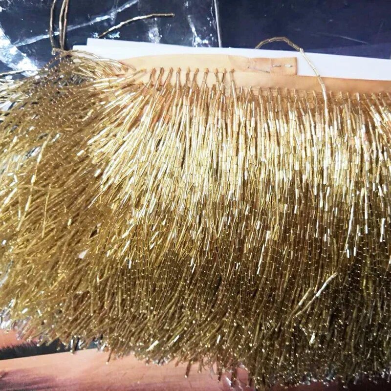 Бахрома из бисера золотистая, цвет 2