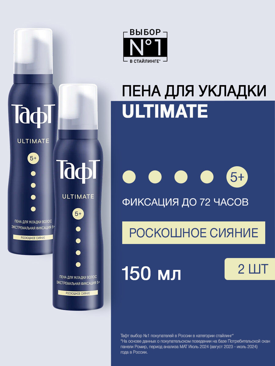 Тафт Пенка для укладки волос Ultimate экстремальная фиксация, 150 мл 2 шт (набор)