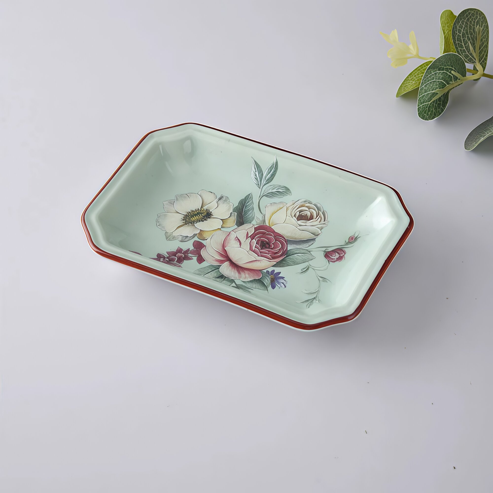 Керамическая мыльница Triple Bathroom, Американская мыльница, винтажные цветы, 13.3x9.3x2cm розовый