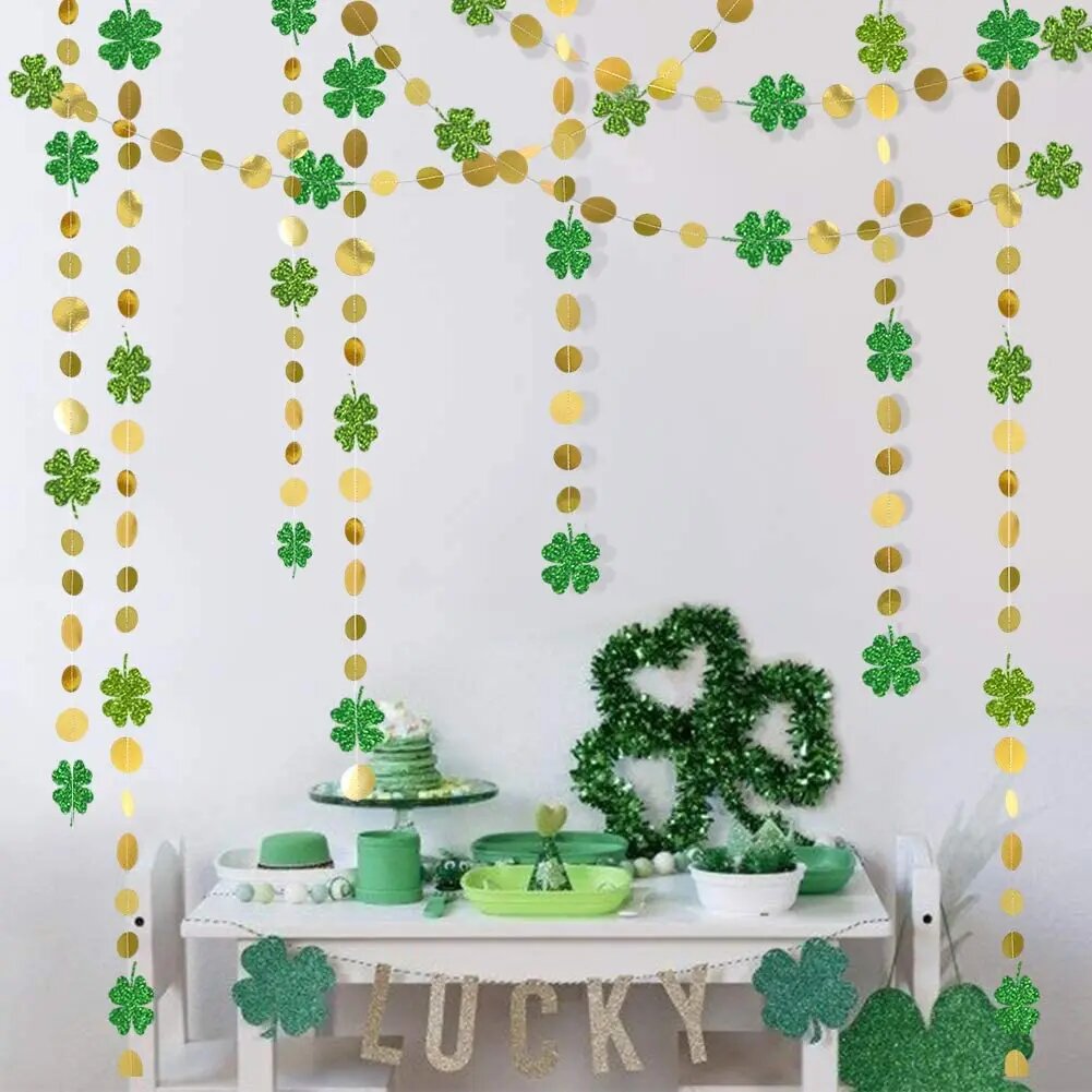 Гирлянда декоративная "Shamrock" зеленая, золотая, 4 м