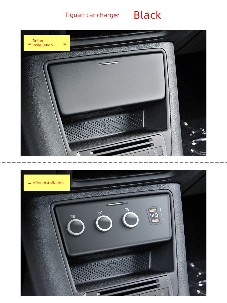 Автомобильный USB-адаптер с быстрой зарядкой для Volkswagen Tiguan, черный цвет, 2 порта