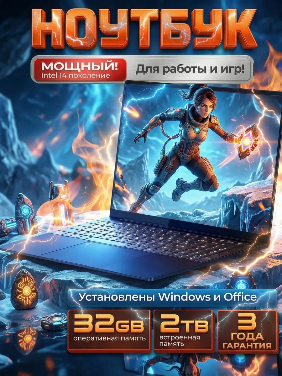 Ноутбук Intel Core i7-14700HX, 32GB RAM, 2048GB SSD, 2026 + Windows, Office