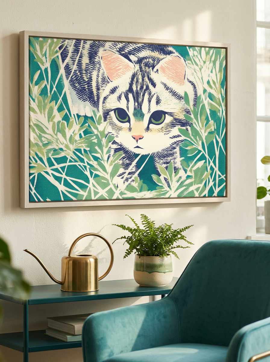 Картина Postermarket "Кошка" на холсте с подрамником в раме 50х70 см
