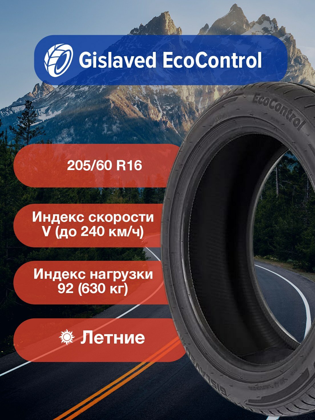 Легковые Летние Шины GISLAVED EcoControl 205/60Р16 92V б/к-16100120309 для легковых автомобилей и кроссоверов