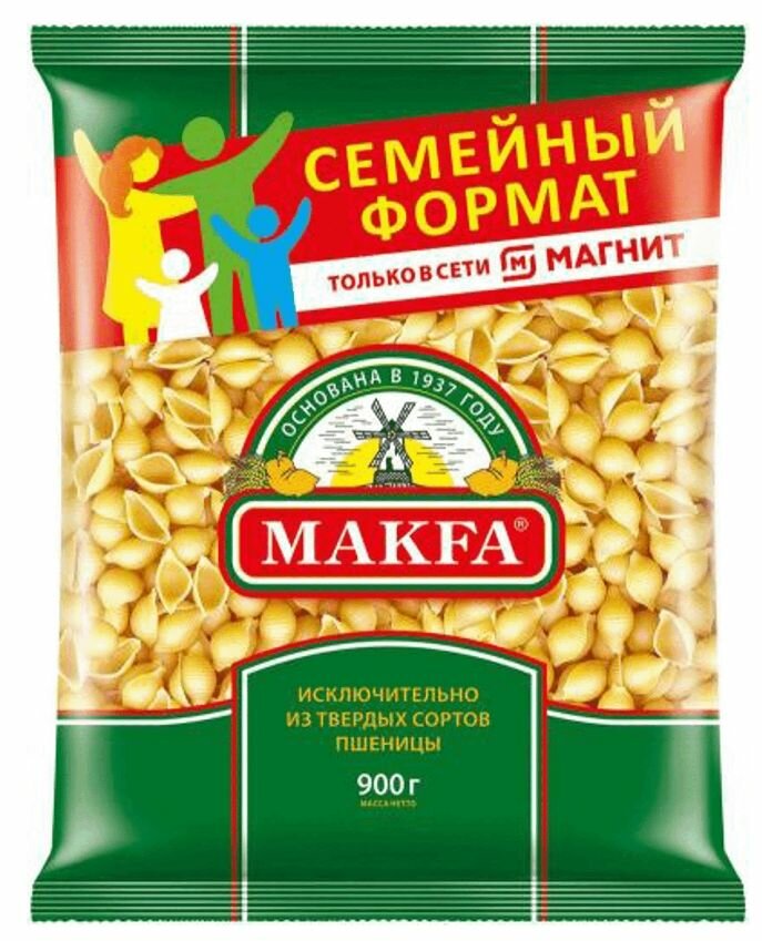 Makfa Макаронные изделия Ракушки, из твердых сортов пшеницы, 900 гр