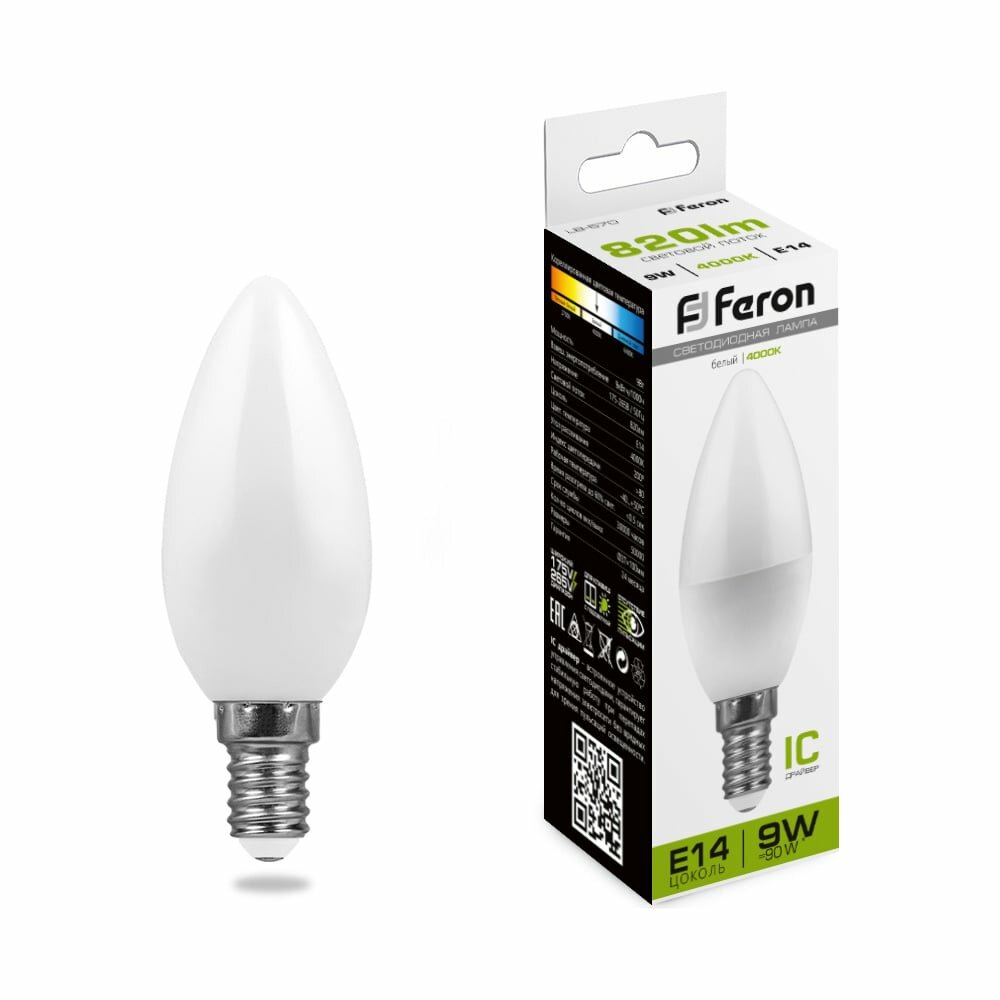 Светодиодная лампа FERON 9W 230V E14 4000K, LB-570 25799