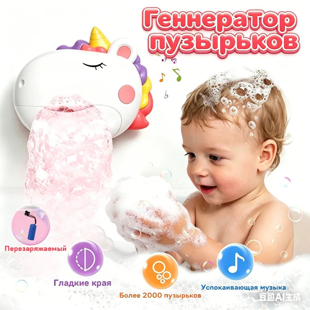 Перезаряжаемая игрушка для купания в виде единорога, музыкальный генератор мыльных пузырей для ванной комнаты, Пенный Единорог, Водные игрушки, Мыльные пузыри, 100% Гарантия качества