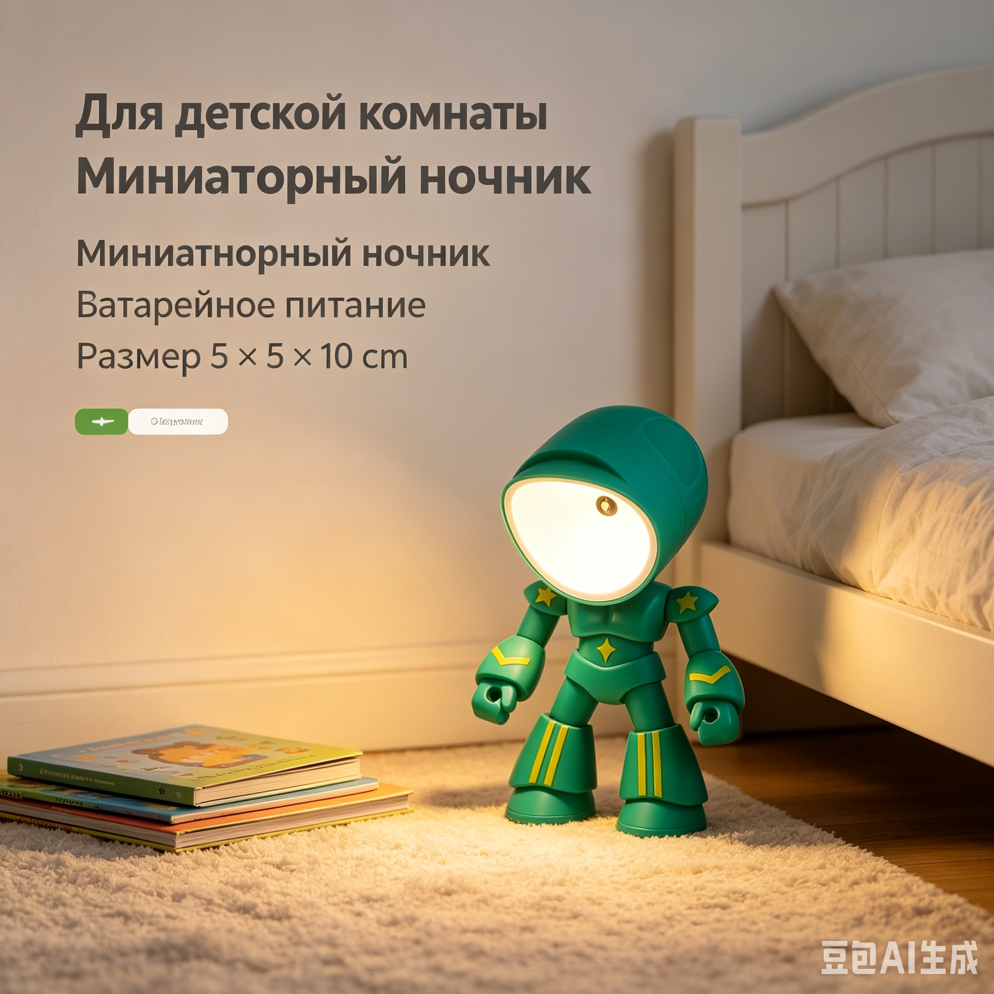 Практичный робот-ночник, мини-модель, на батарейках, 5*5*10 см, зеленый