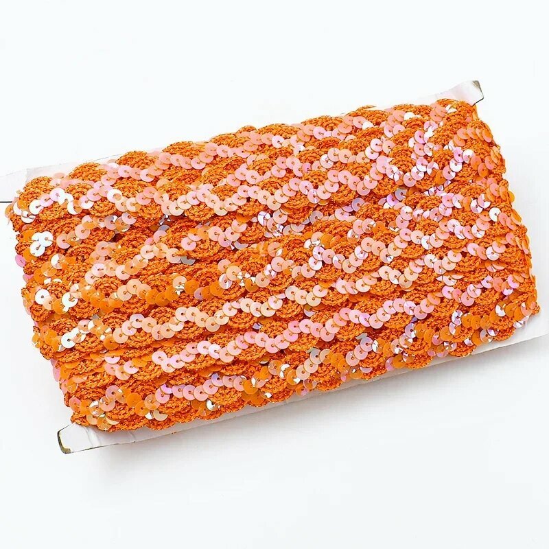Кружевная тесьма Meetee XP089 с пайетками 15мм 02Orange, 15mm-10Meters