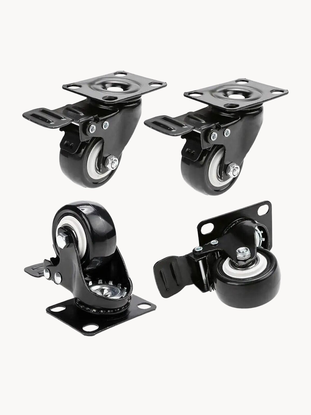 Колесо мебельное черное поворотное с тормозом 38мм, 4шт.