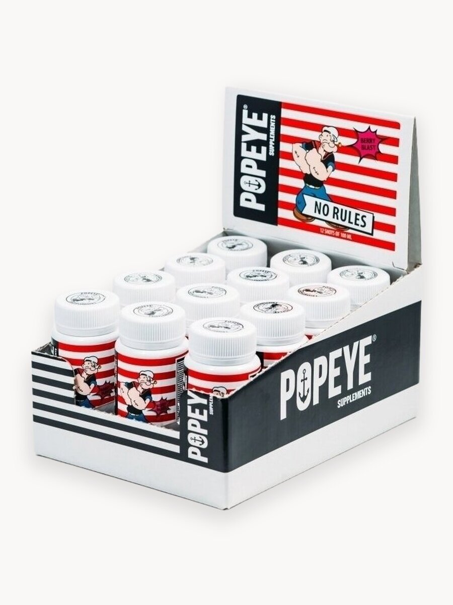 Предтреник для силы, выносливости, энергии Popeye Supplements NO RULES Shot, 12 шт по 100 мл, ягодный взрыв