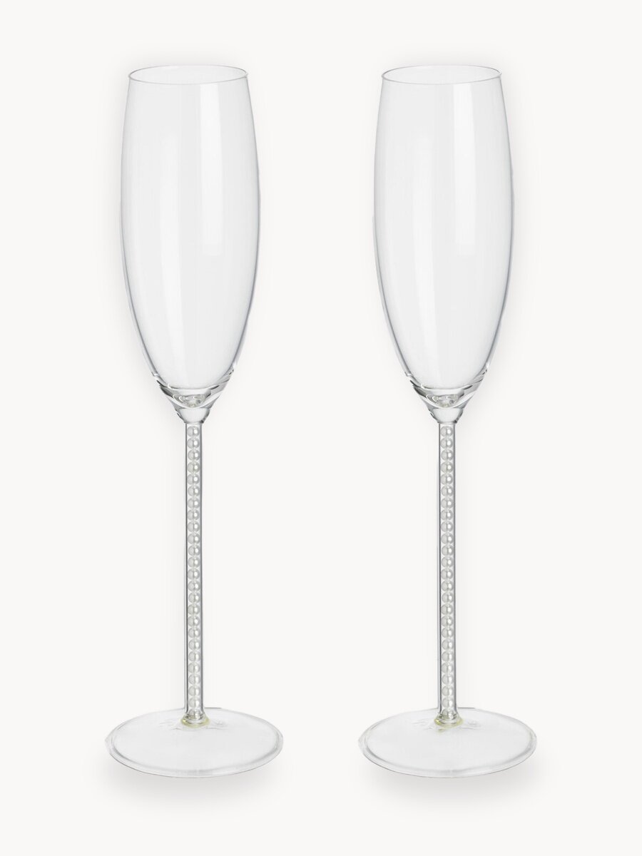 Бокал для шампанского, 200 мл, 2 шт, с жемчужинами, стекло/пластик, Crystal pearl