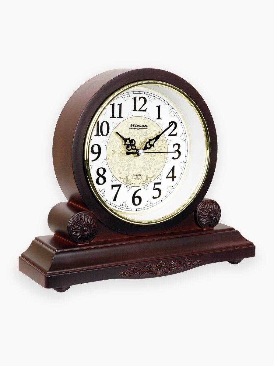 Настольные винтажные часы MIRRON SN24C-1 ТДБ/Декоративные классические каминные часы/Часы с боем и мелодией/Металлический светлый циферблат c узором/Темно-коричневый с красноватым оттенком/Подарочные часы/На юбилей/Для гостиной