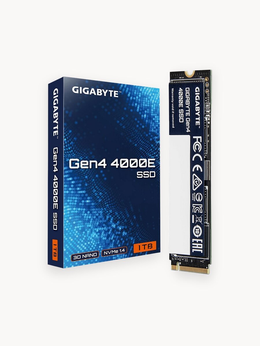 Твердотельный накопитель SSD Gigabyte M.2 2280 1TB Gen4 4000E SSD PCI Express 4.0x4, NVMe 1.4, 4000/3900, MTBF 1.5M, 3D NAND, 320TBW, RTL