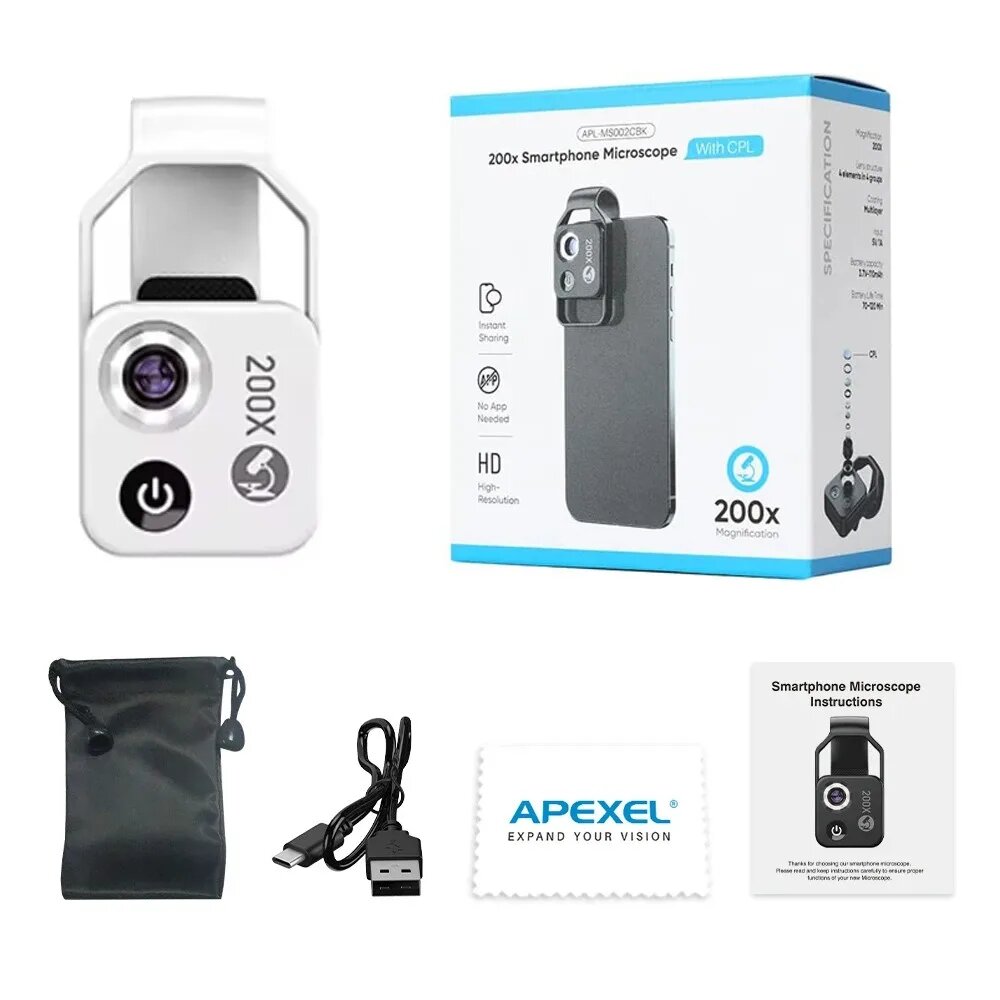 FNIRSI 200X Микроскоп для телефона 200X White with CPL