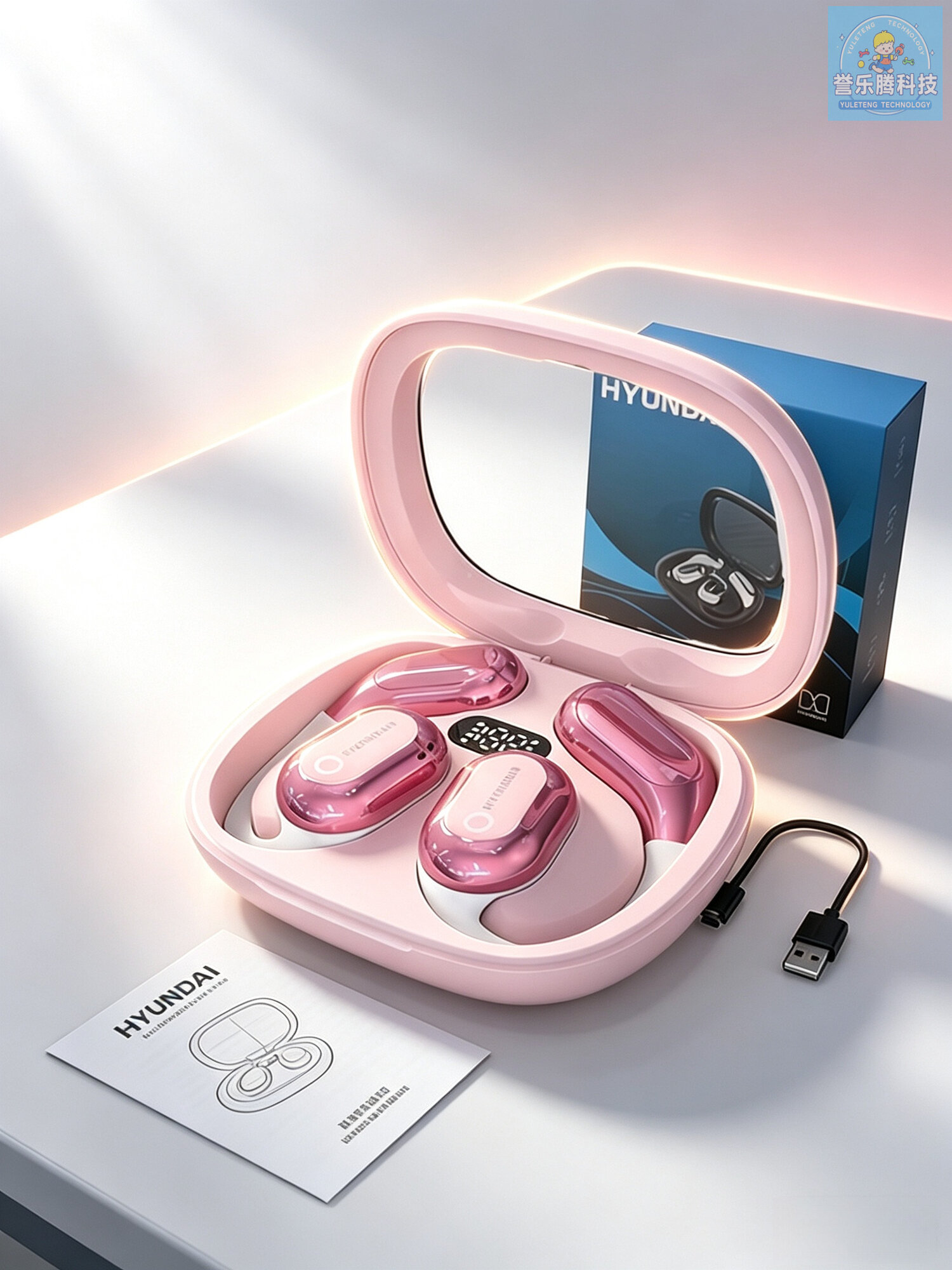 Открытые наушники TWS Bluetooth, ИИ чат, перевод разговоров, розовый, Поддержка русского языка